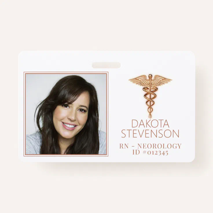 Caduceus Symbol | Copper Medical Hospital Photo ID Badge | Zazzle