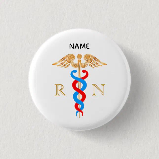 Caduceus Symbol & Registered Nurse Monogram Button | Zazzle
