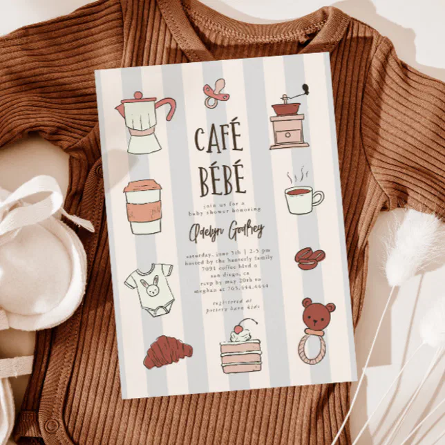 Cafe Bebe Blue Baby Shower Invitation | Zazzle