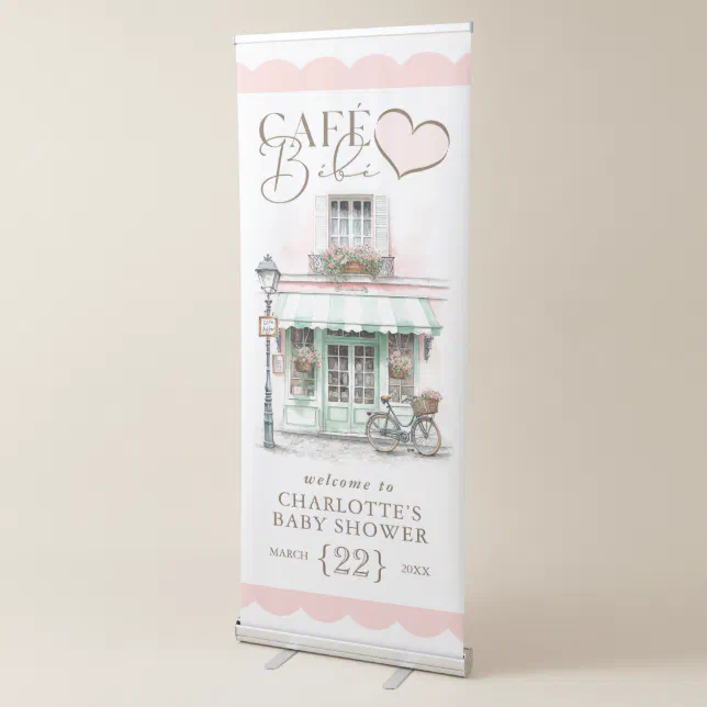 Café Bébé Paris Themed Baby Shower Welcome Retractable Banner | Zazzle