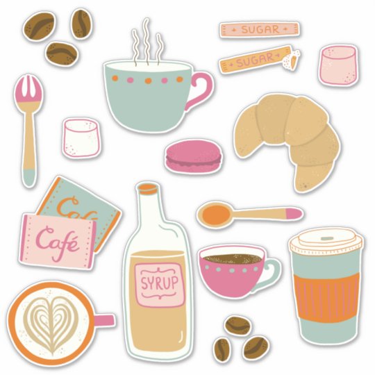 Cafe Breakfast Food Sticker | Zazzle.com