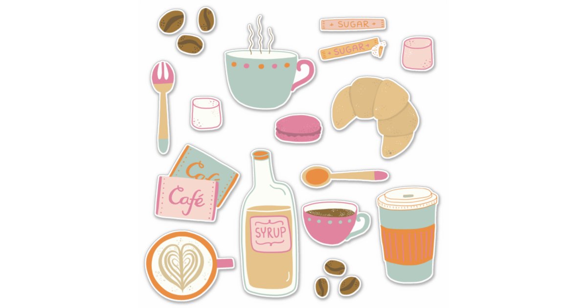 Cafe Breakfast Food Sticker | Zazzle