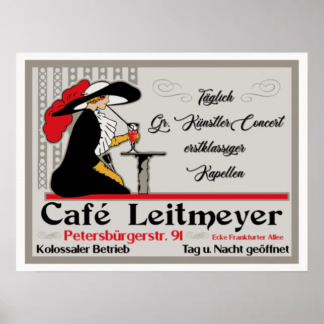 Café Leitmeyer, German retro style coffee shop ad Poster | Zazzle