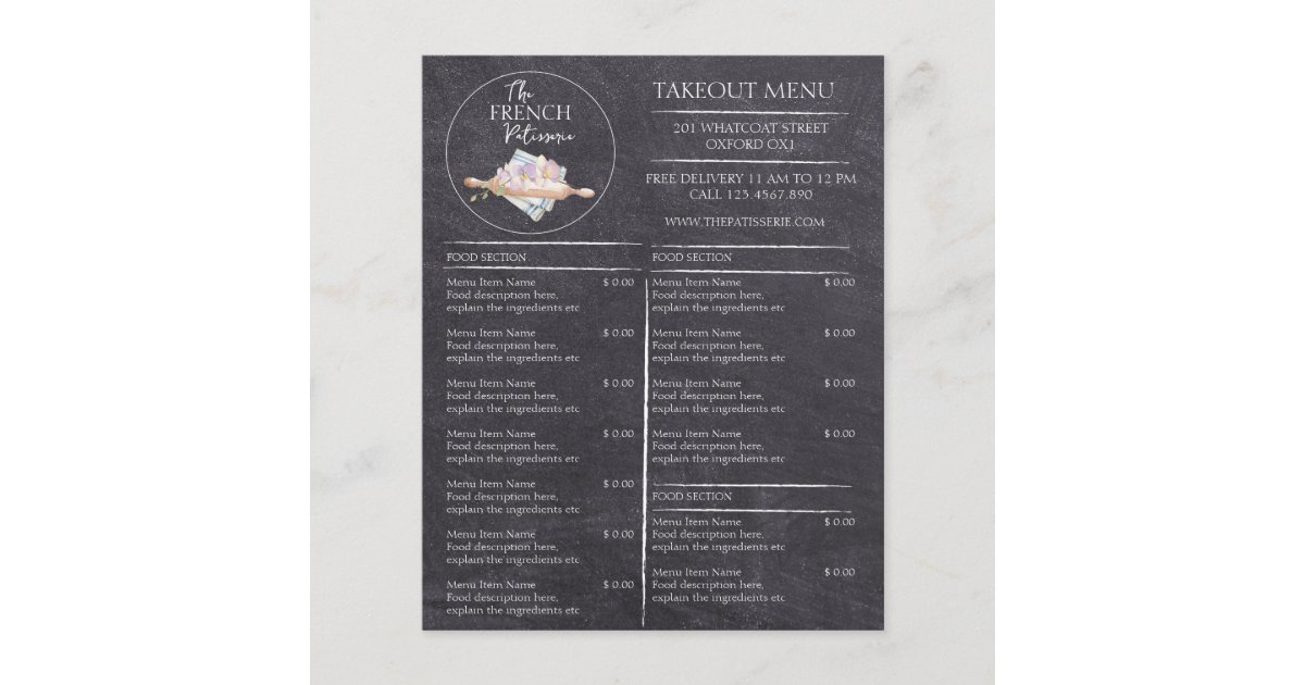 Cafe Patisserie Bakery Business Takeaway Menu | Zazzle