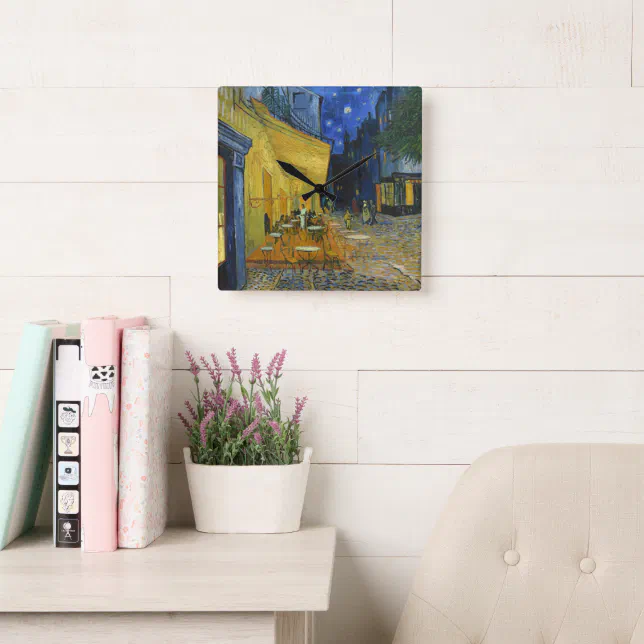 Café Terrace by Vincent Van Gogh Square Wall Clock | Zazzle