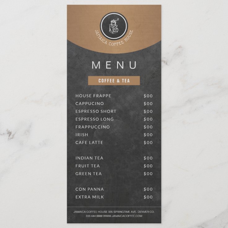 Cafeteria logo copper black chalkboard price list menu | Zazzle