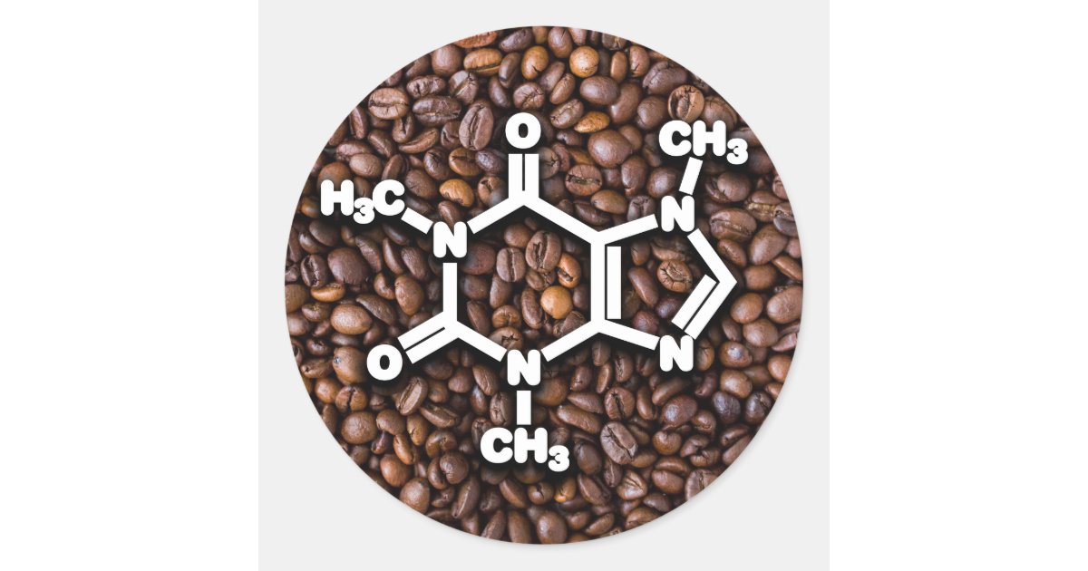 Caffeine Molecule Coffee Beans Classic Round Sticker | Zazzle