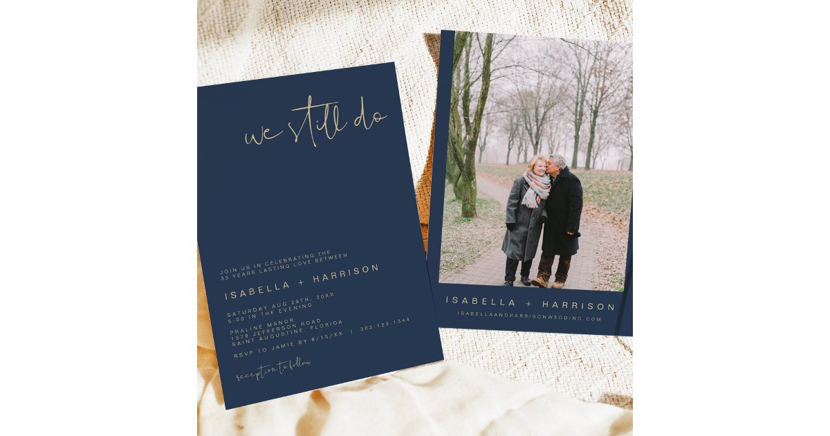 CAITLIN Modern Navy and Gold Vow Renewal Invitati Invitation | Zazzle