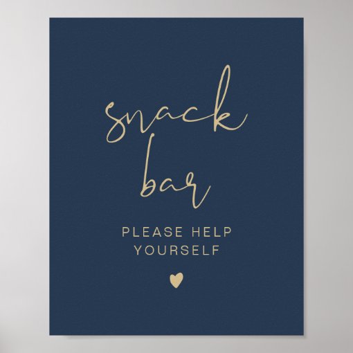 CAITLIN Navy and Gold Modern Snack Bar Poster | Zazzle