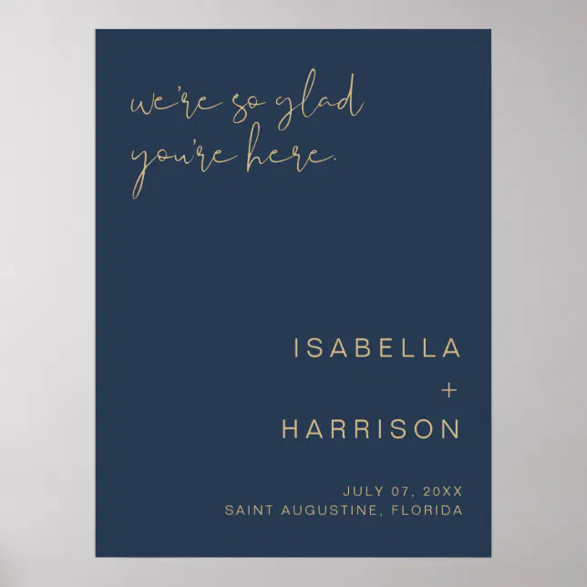 CAITLIN Navy and Gold Wedding Welcome Poster | Zazzle