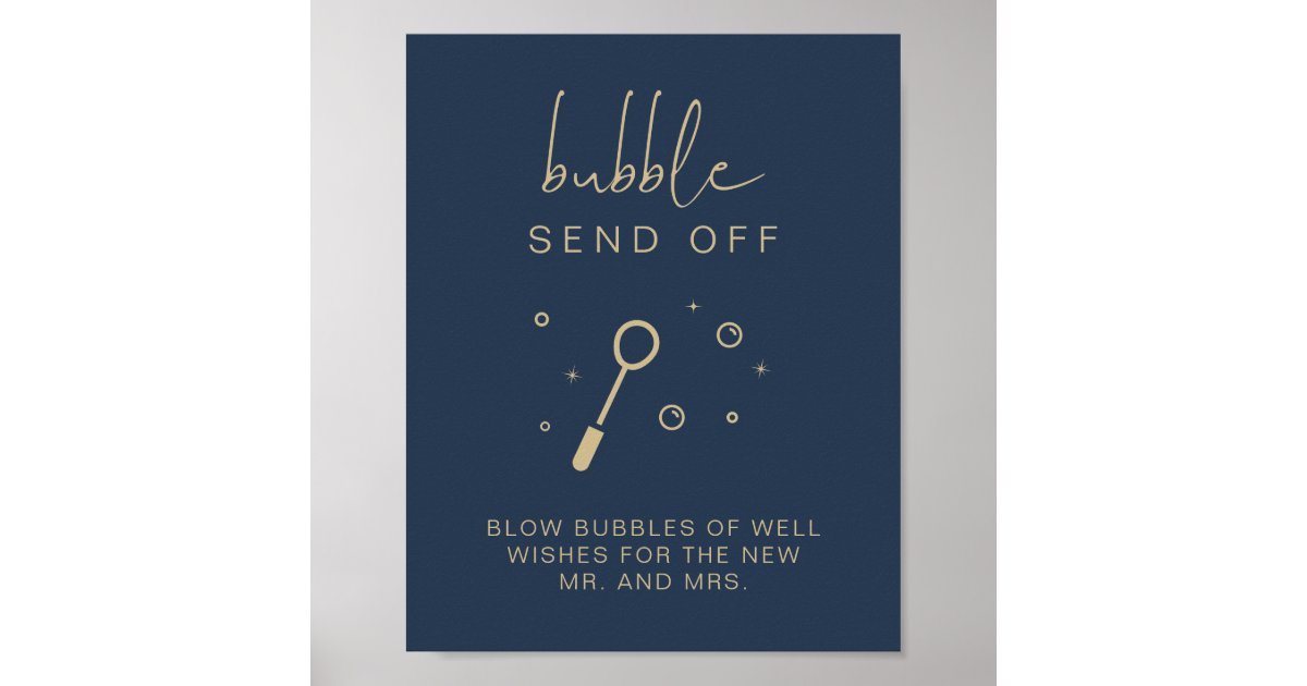 CAITLIN Navy Blue Bubble Send Off Wedding Sign | Zazzle