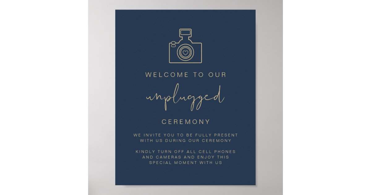 CAITLIN Navy Blue Unplugged Ceremony Wedding Sign | Zazzle