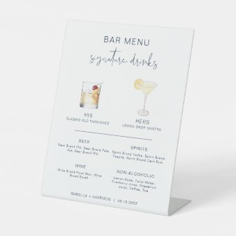 CAITLIN Navy Cocktail Signature Drink Bar Menu Pedestal Sign | Zazzle