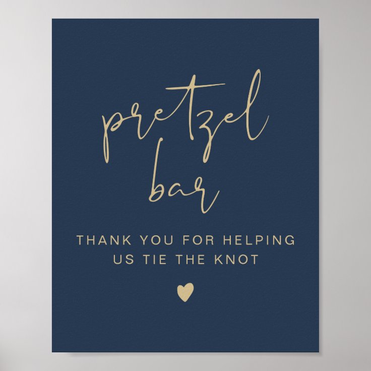 CAITLIN Navy & Gold Minimalist Pretzel Bar Sign | Zazzle