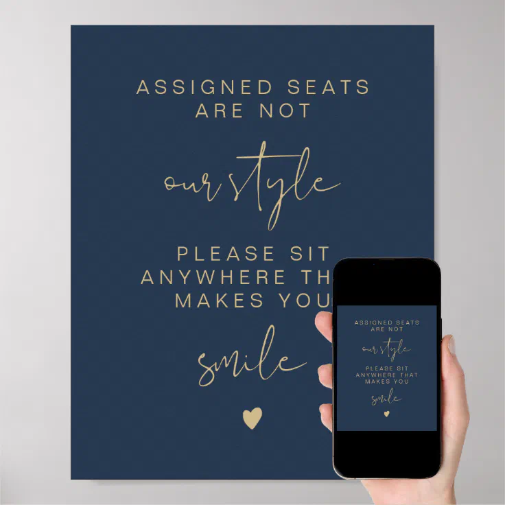 CAITLIN Navy & Gold Sit Anywhere No Assigned Seat Poster | Zazzle