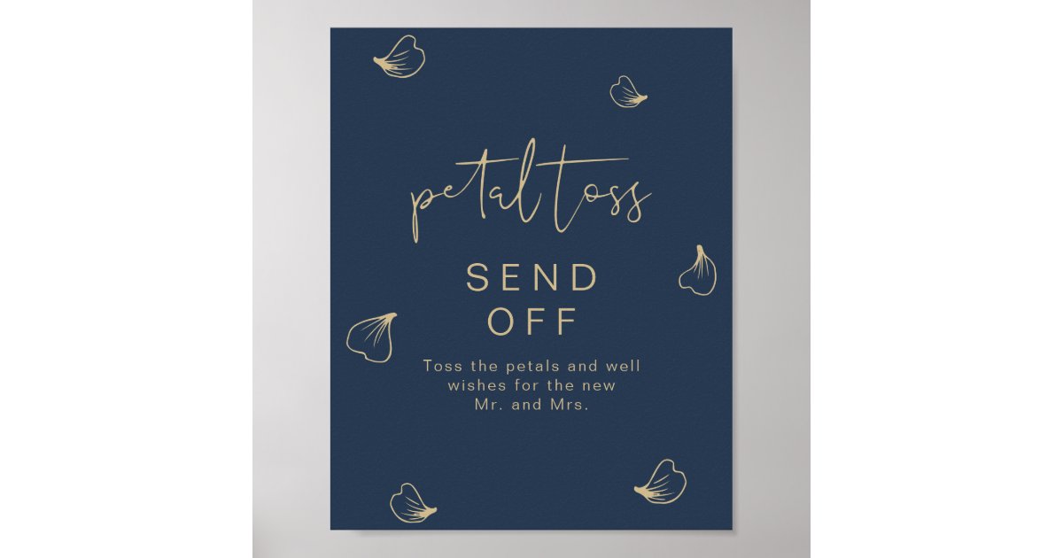 CAITLIN Navy & Gold Wedding Petal Toss Send Off Poster | Zazzle