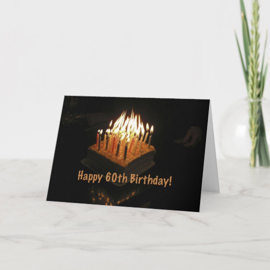 cake 60 birthday candles lit fire card | Zazzle.com