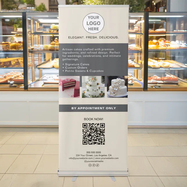 Cake Bakery Custom Logo Photo QR Retractable Banner | Zazzle
