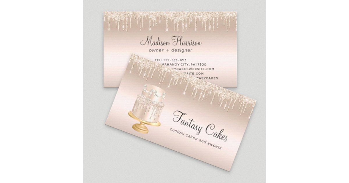 Cake Bakery Gold Glitter Drips Business Card | Zazzle