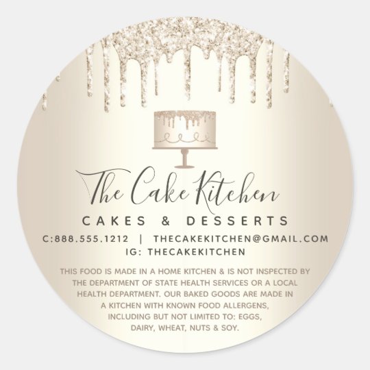 Cake Bakery Pastry Chef Gold Glitter Drips Legal Classic Round Sticker ...