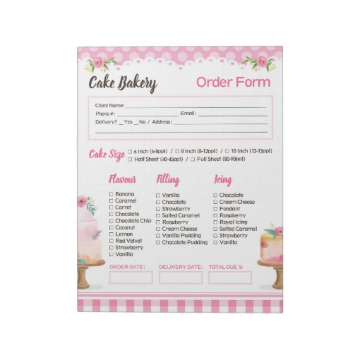 Cake Bakery Pink Order Form Notepad | Zazzle
