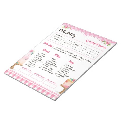 Cake Bakery Pink Order Form Notepad | Zazzle