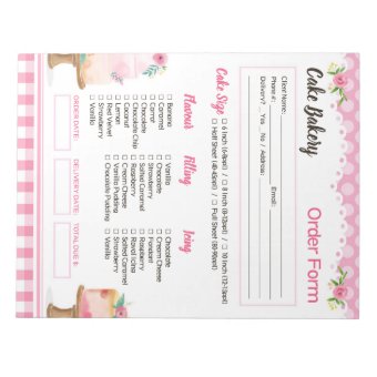 Cake Bakery Pink Order Form Notepad | Zazzle
