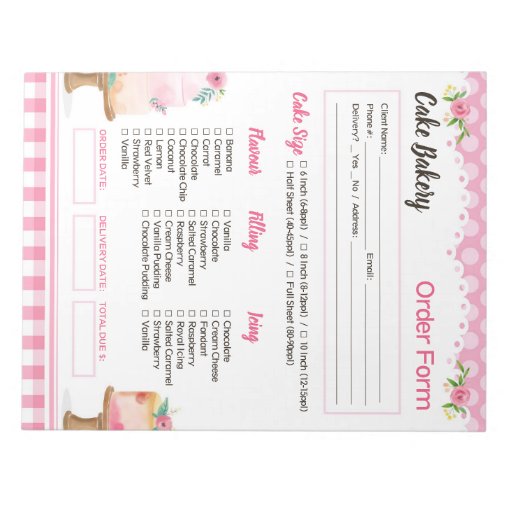 Cake Bakery Pink Order Form Notepad | Zazzle
