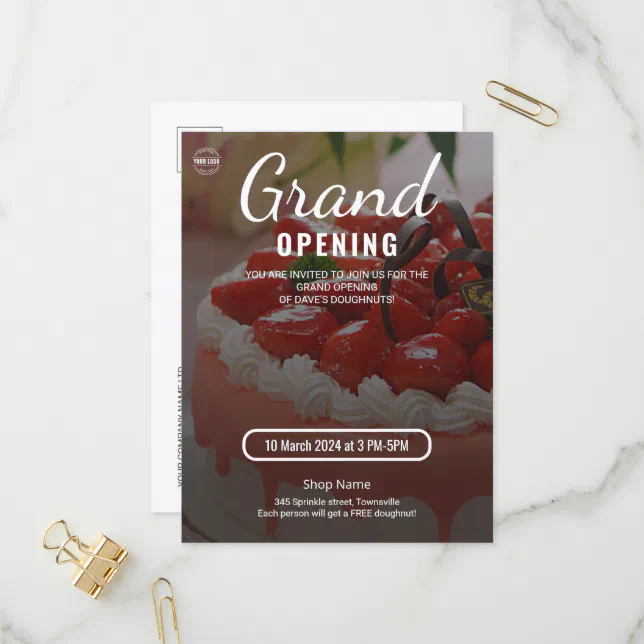Cake Bakery Shop Business Grand Opening Invitation Postcard | Zazzle
