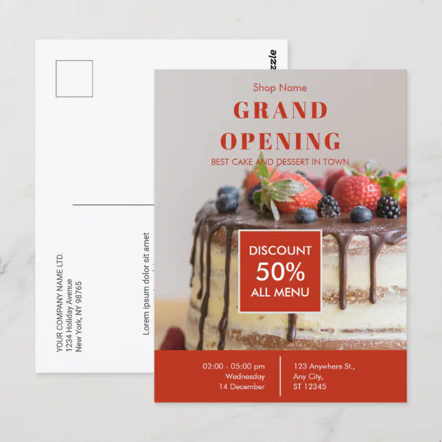 Cake Bakery Small Business Grand Opening Postcard | Zazzle