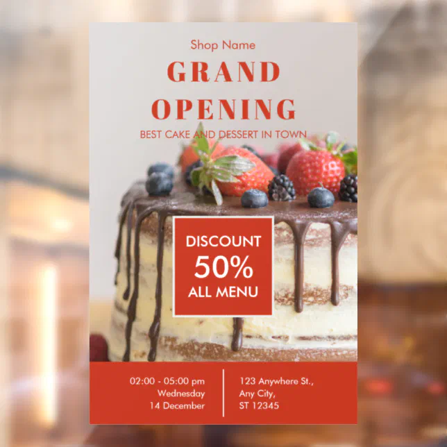 Cake Bakery Small Business Grand Opening Window Cling | Zazzle
