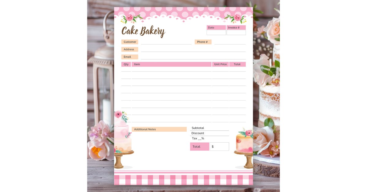 Cake Bakery Theme Order Form and Invoice Notepad | Zazzle