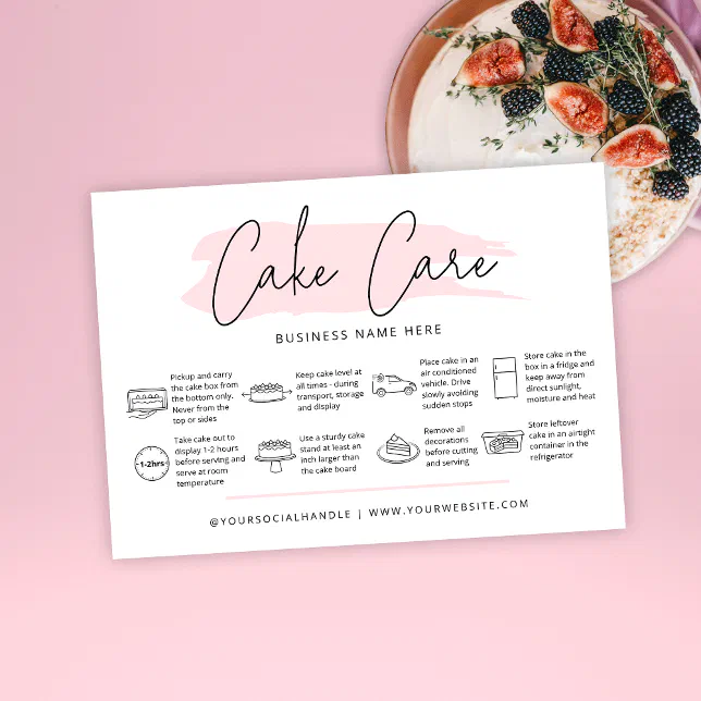Cake Care Instructions Guide Girly Pink Watercolor Business Card | Zazzle