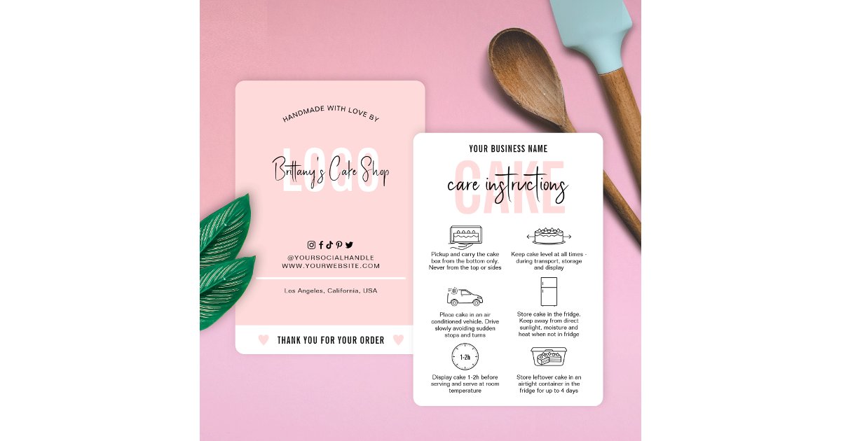 Cake Care Instructions Modern Blush Pink Bakery Business Card | Zazzle