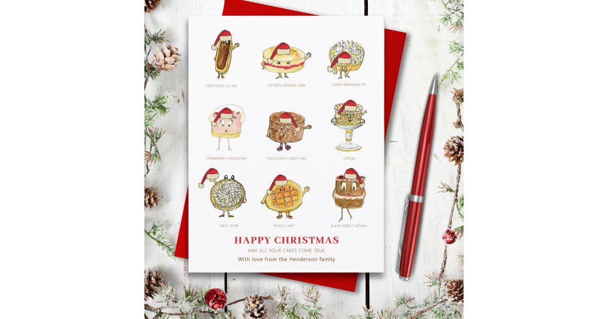 Cake cute baking illustration holiday postcard | Zazzle