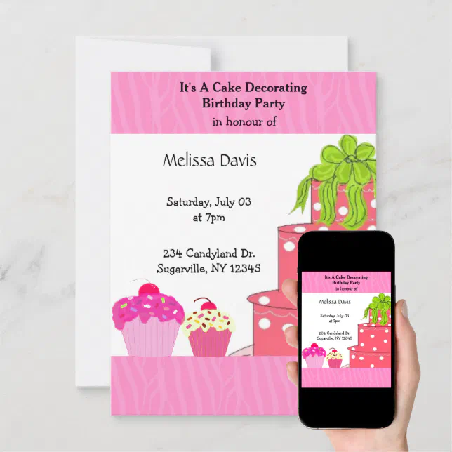 Cake Decorating Birthday Party Invitation | Zazzle