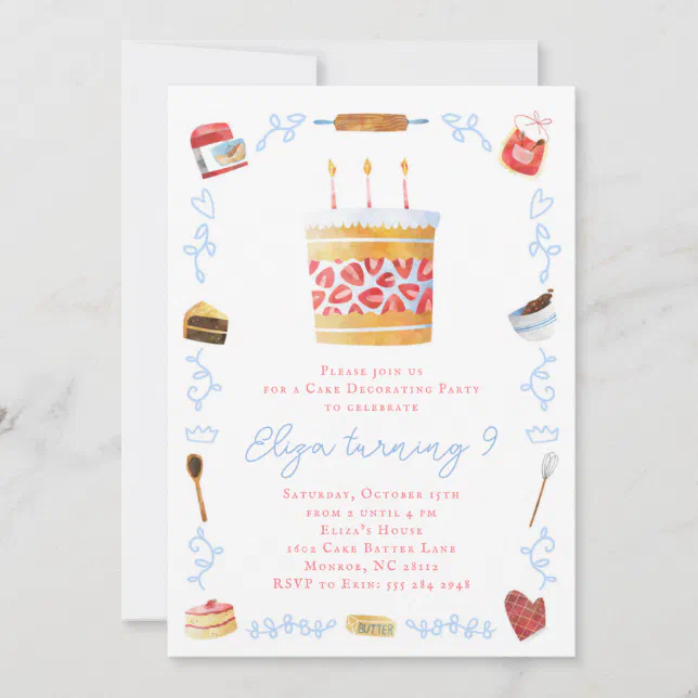 Cake Decorating Invitation - Baking Birthday Party | Zazzle