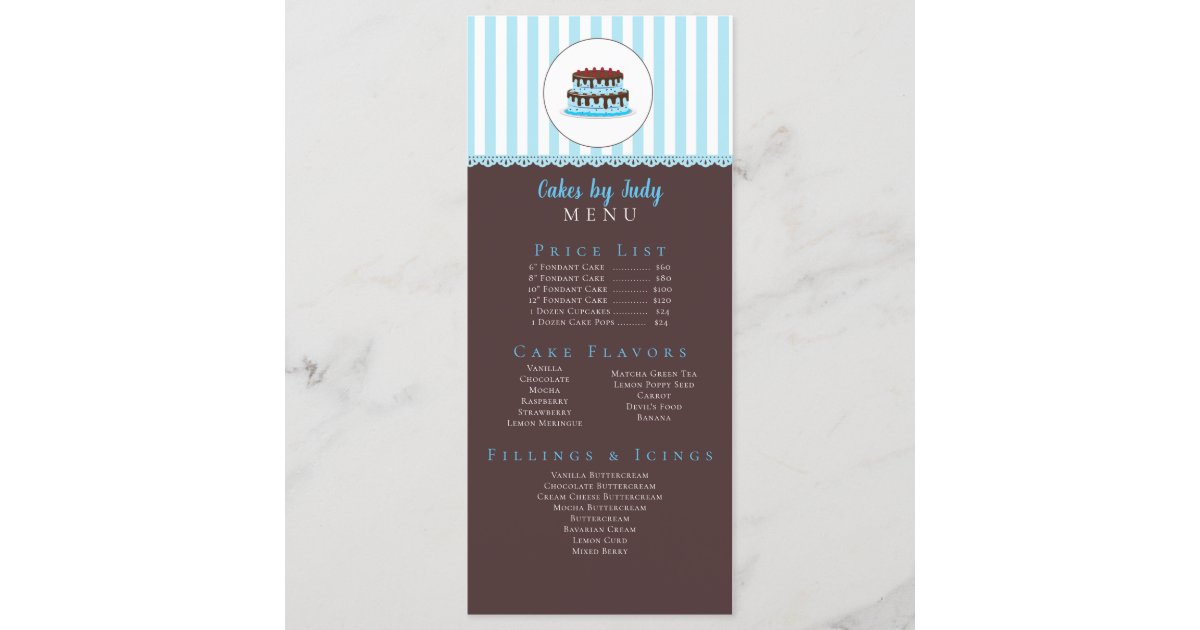 Cake Decorator Whimsicial Blue & Brown Bakery CUTE Menu | Zazzle