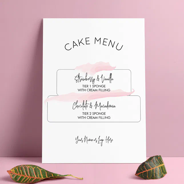 Cake Flavors Menu Feminine Pink Watercolor Poster | Zazzle