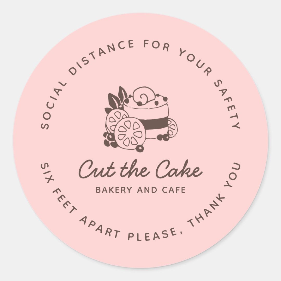 Cake Logo Bakery Business Social Distancing Classic Round Sticker | Zazzle
