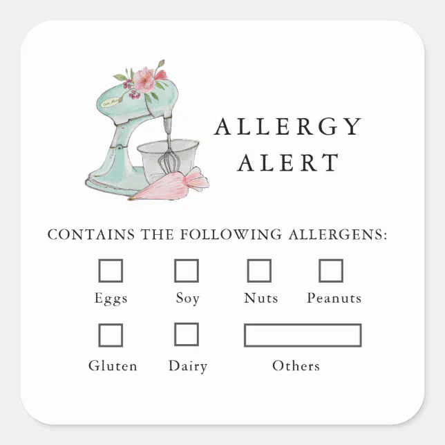 Cake mixer Bakery Food Safety Allergy Alert Square Sticker | Zazzle