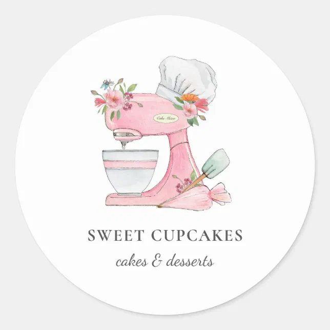 Cake mixer with chef's hat Bakery Classic Round Sticker | Zazzle