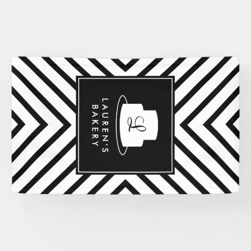 Cake Monogram Logo with Mod Stripe Pattern Bakery Banner | Zazzle