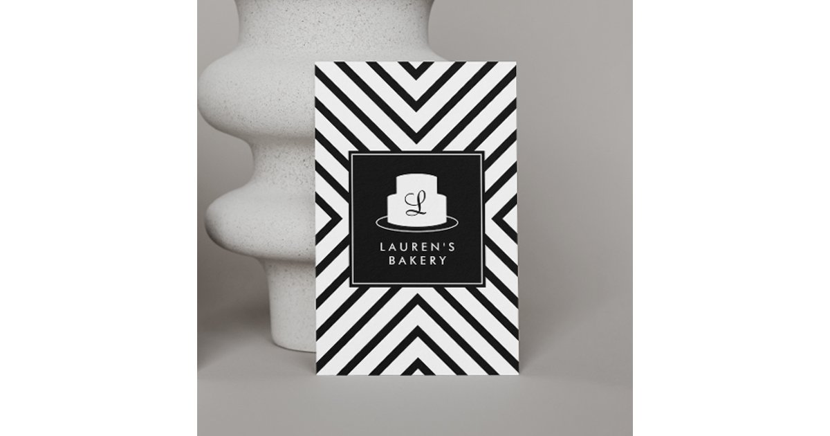 Cake Monogram Logo with Mod Stripe Pattern Bakery Business Card | Zazzle