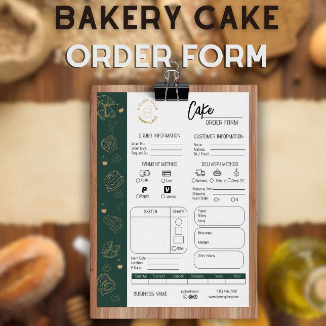 Cake Order Form Bakery Small Business Wedding Cake | Zazzle