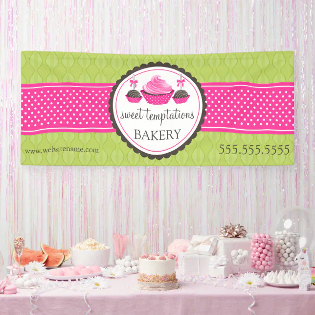 Cake Pops and Cupcake Green Pink Banner | Zazzle