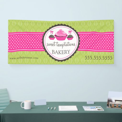 Cake Pops and Cupcake Green Pink Banner | Zazzle