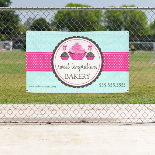 Cake Pops and Cupcake Turquoise Pink Banner | Zazzle