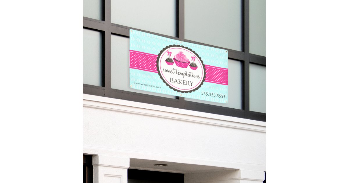 Cake Pops and Cupcake Turquoise Pink Banner | Zazzle