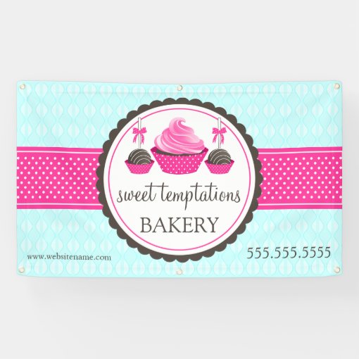 Cake Pops and Cupcake Turquoise Pink Banner | Zazzle